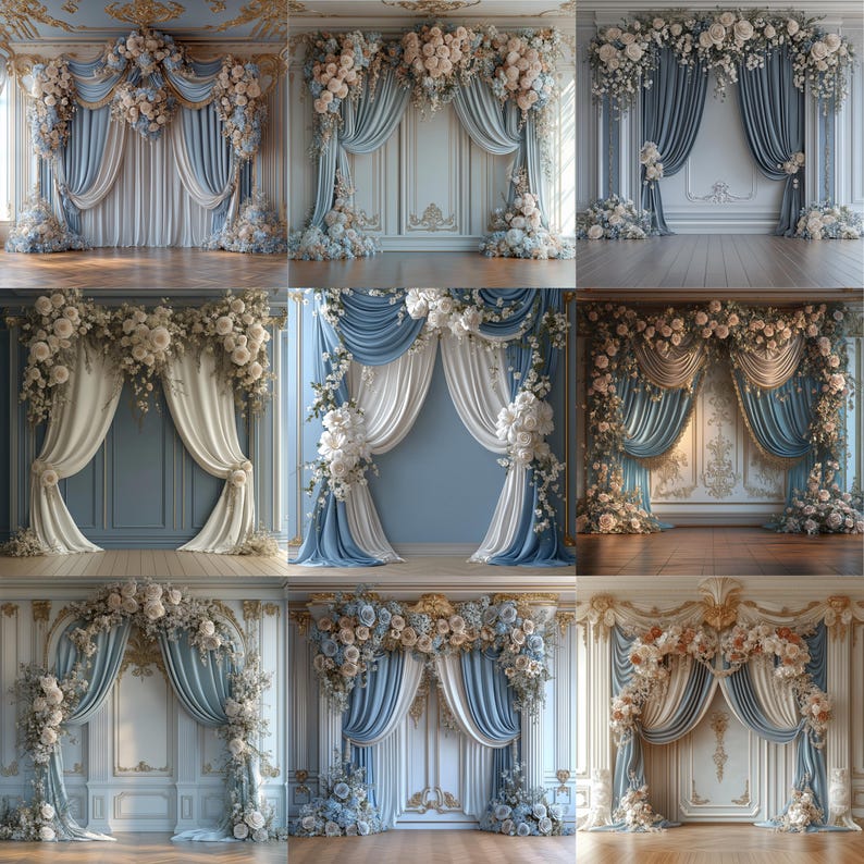 40 Backdrop Victorian Flower Blue and White Digital Backdrop Overlay ...