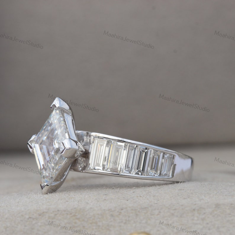 2CT Lozenge Cut Lab Grown Diamond With Channel Set Baguette Engagement ...
