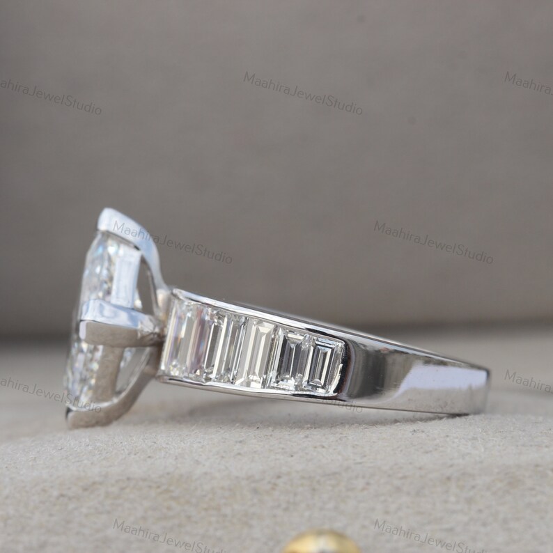 2CT Lozenge Cut Lab Grown Diamond With Channel Set Baguette Engagement ...