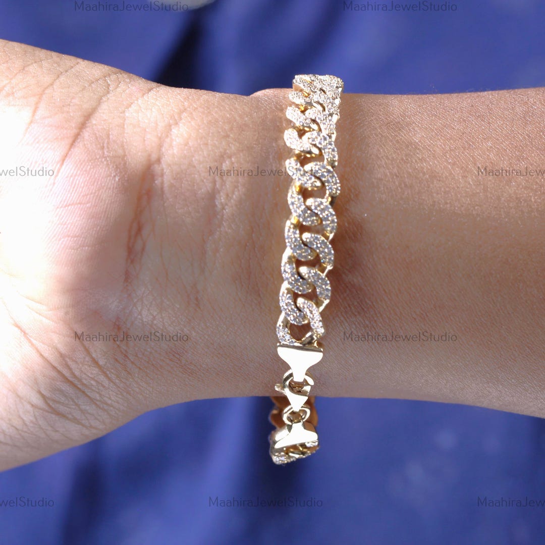 Lab Grown Diamond Cuban Link Bracelet, 10K Yellow Gold, Hip Hop Tennis ...