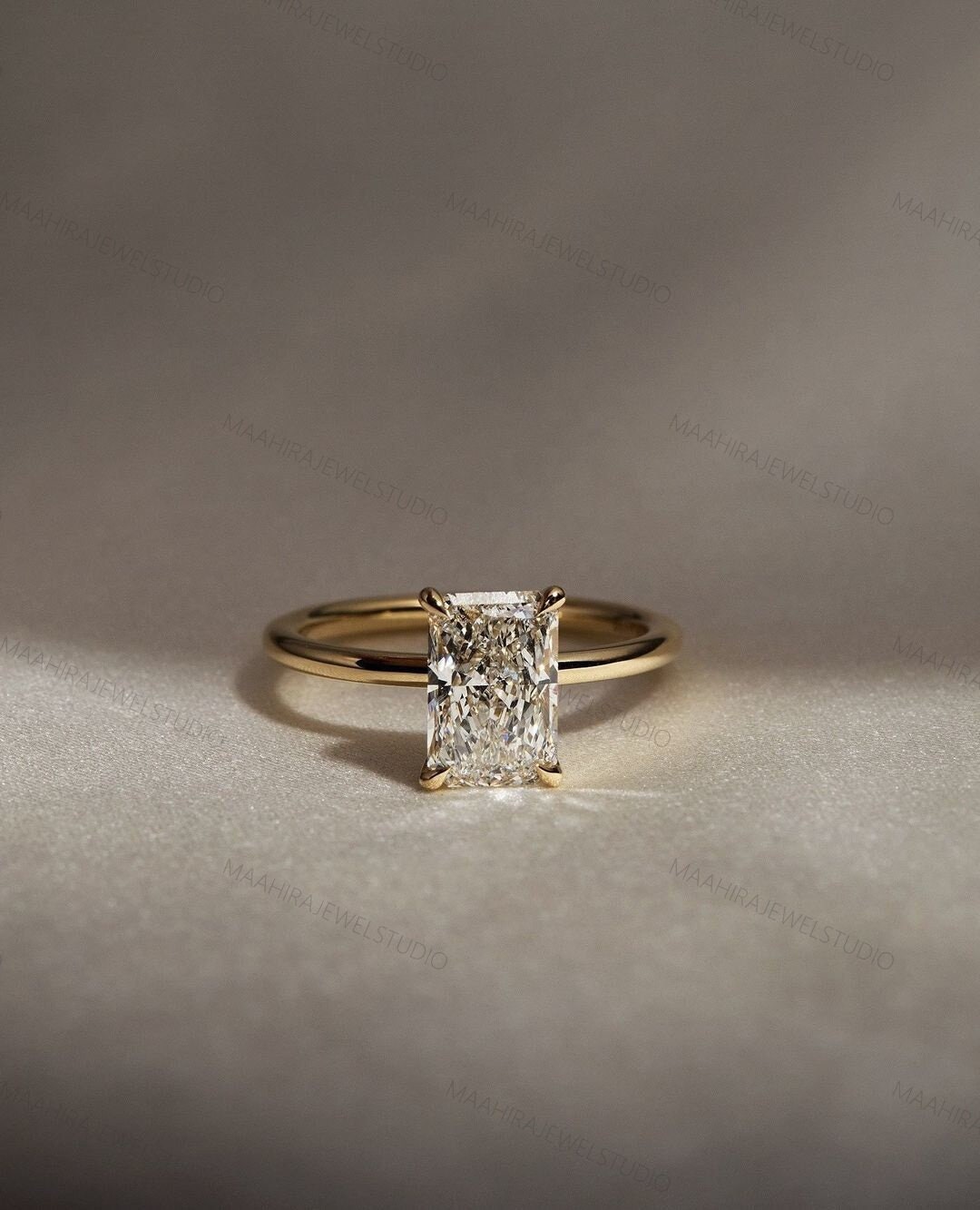 2CT Radiant Cut Lab Grown Diamond Hidden Halo Solitaire Engagement Ring ...