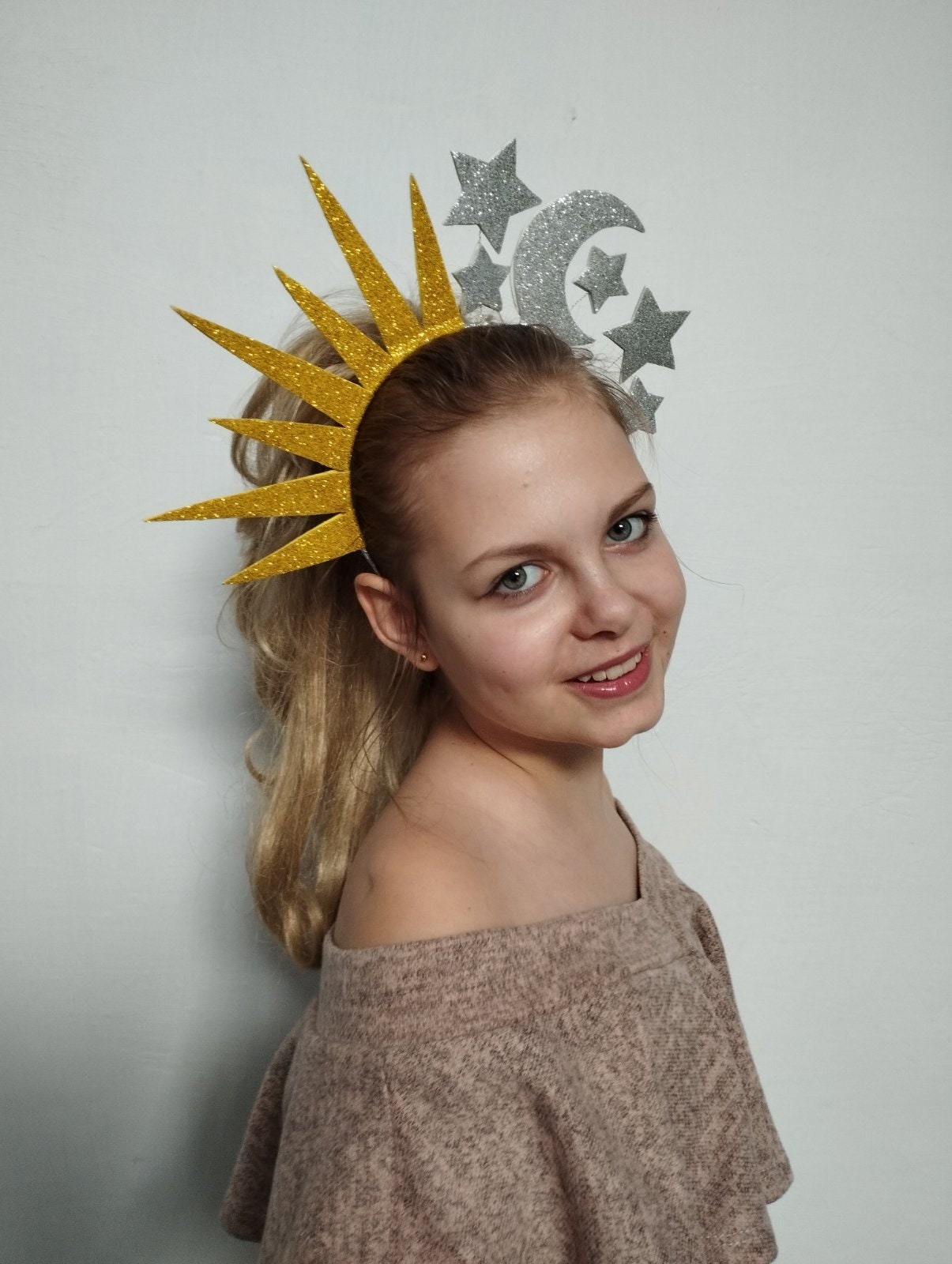 Headband Sun and Moon Crown With Moon and Stars Headpiece for Christmas ...