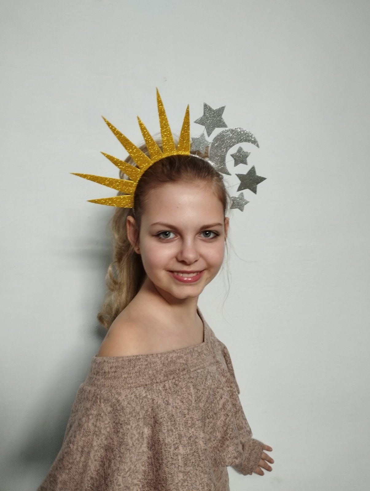 Headband Sun and Moon Crown With Moon and Stars Headpiece for Christmas ...