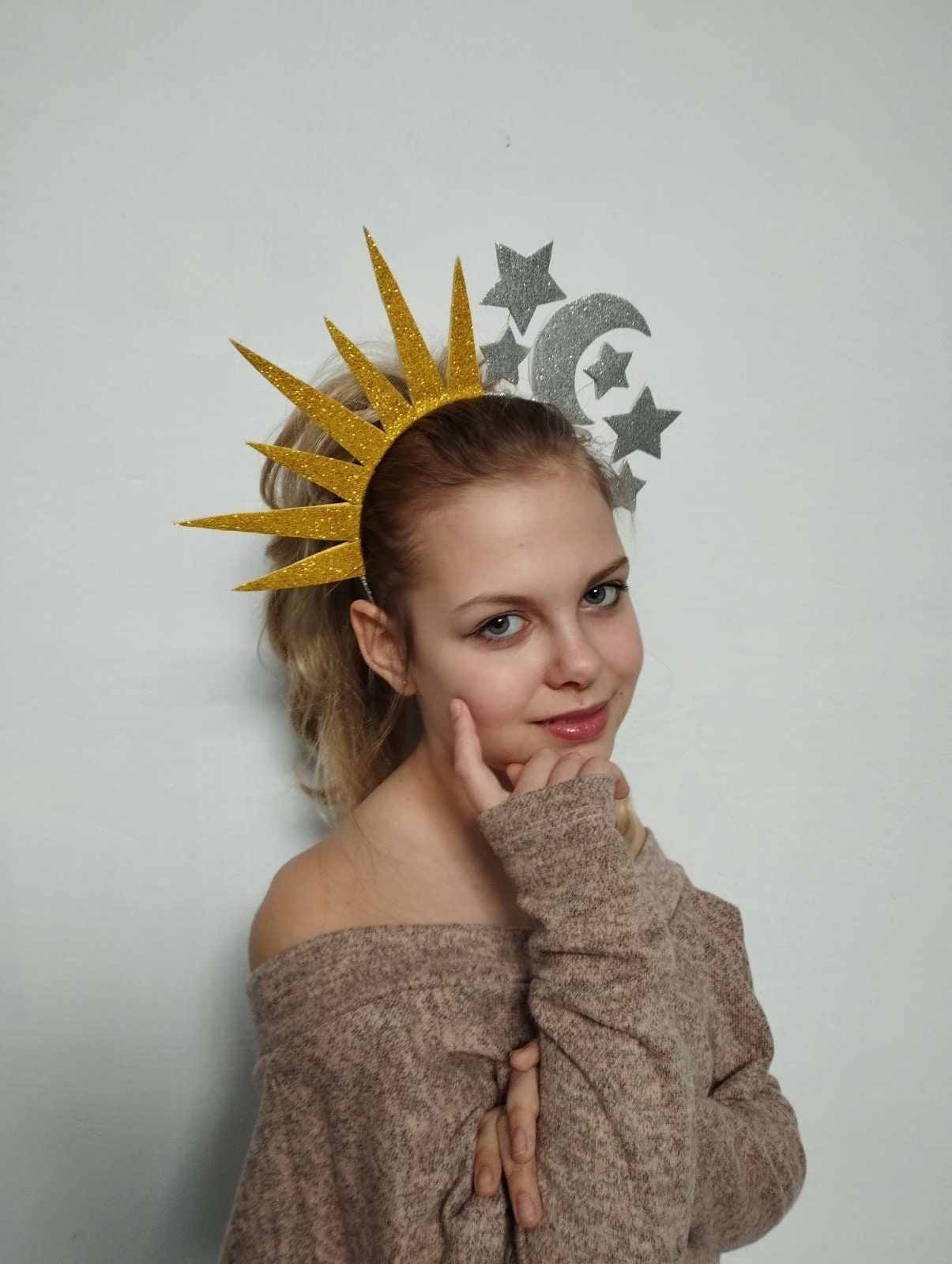Headband Sun and Moon Crown With Moon and Stars Headpiece for Christmas ...