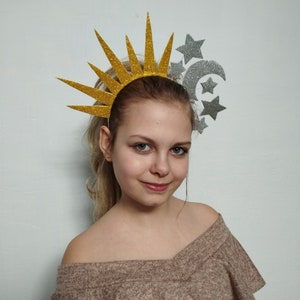 Headband Sun and Moon Crown With Moon and Stars Headpiece for Christmas ...