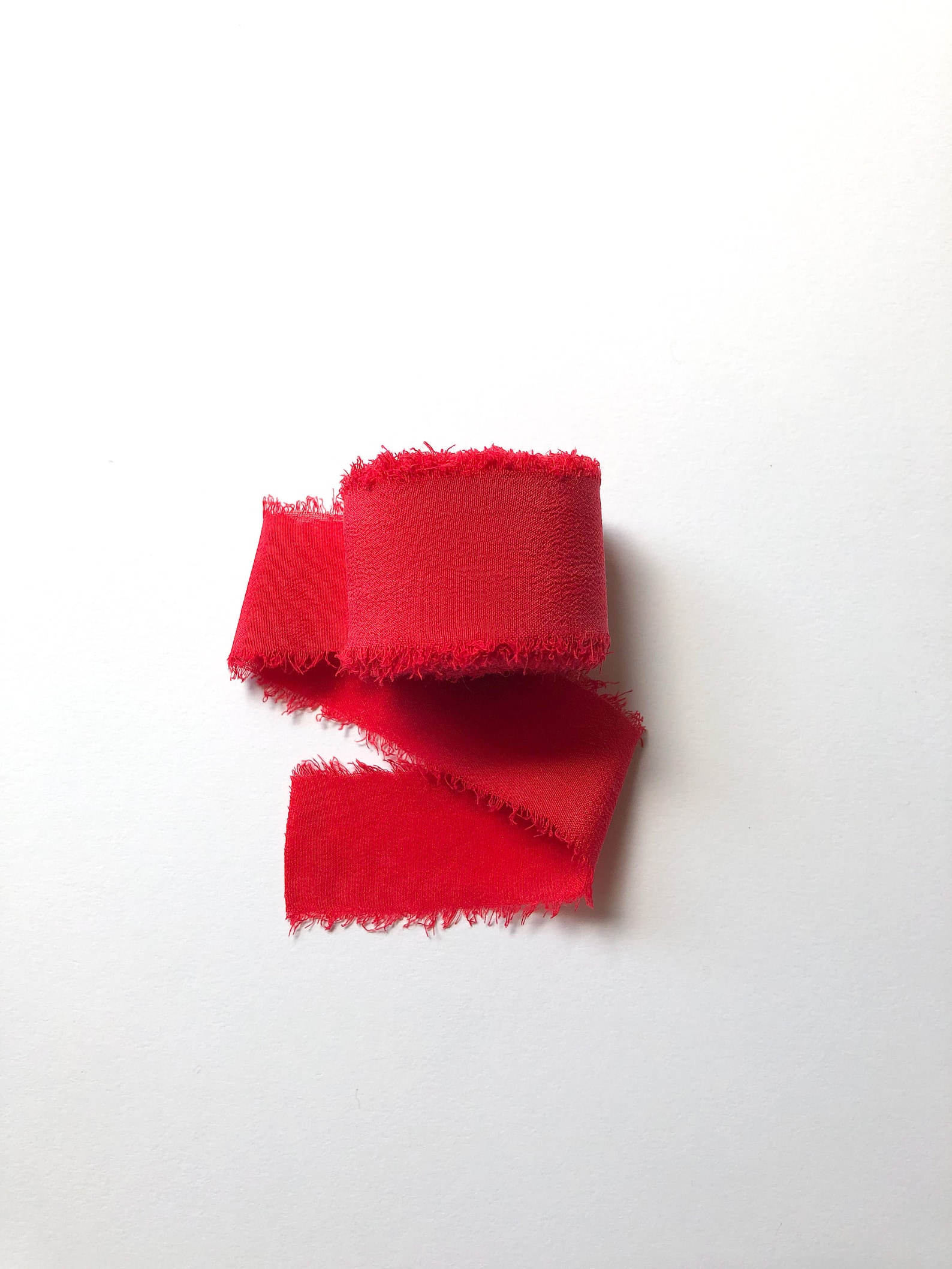 Silk Ribbon - Red - by the Yard, Hand Torn Silk Ribbon With Frayed ...