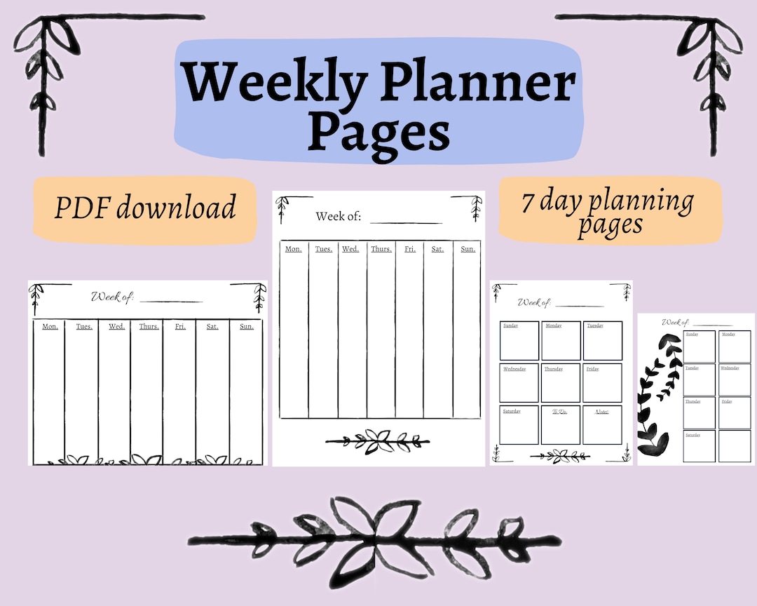 Weekly Planner Pages | Printable | Planner Insert - Etsy