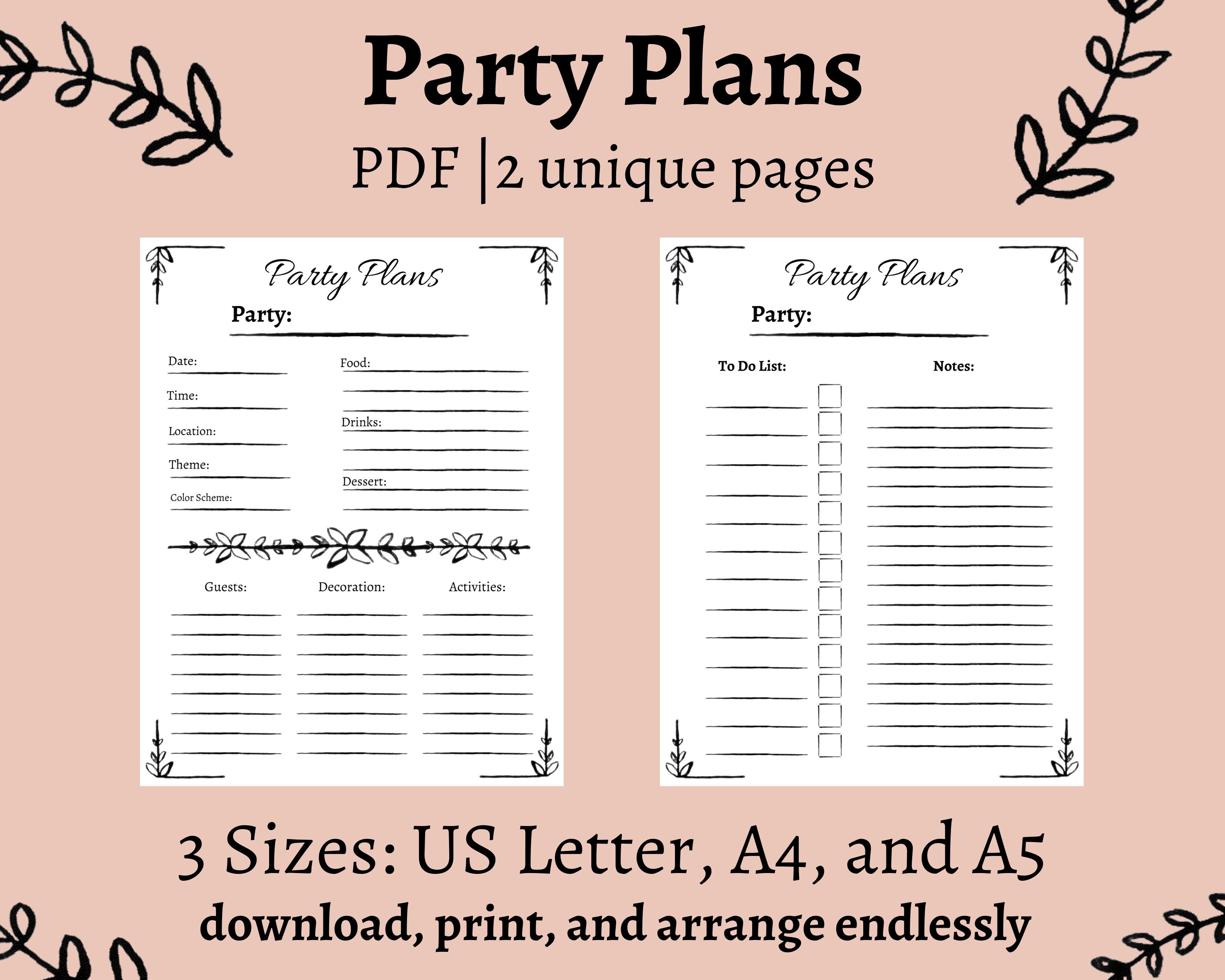 Party Plans Printable | PDF Download - Etsy