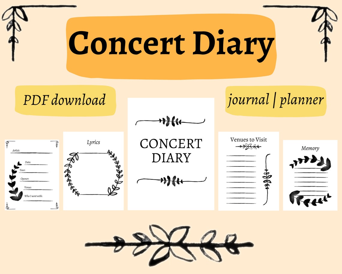 Concert Diary | Concert Journal Printable | Music Lover Gift (digital ...