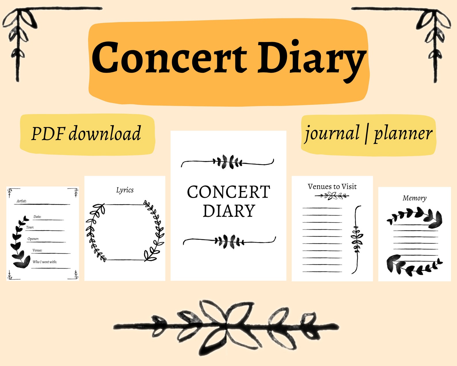 Concert Diary | Concert Journal Printable | Gift for Music Lovers - Etsy