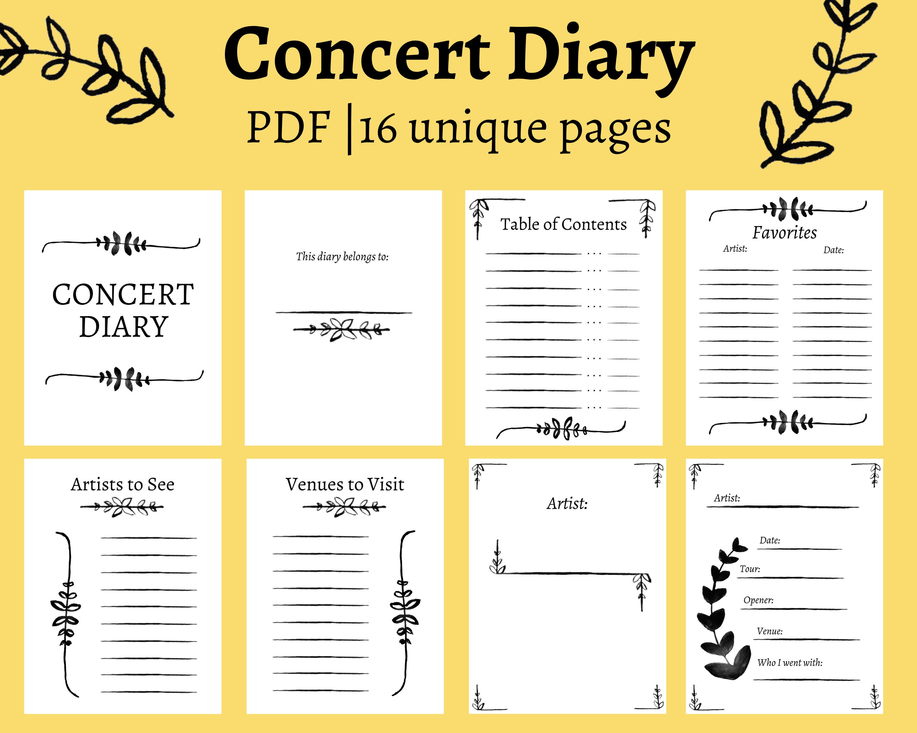 Concert Diary | Concert Journal Printable | Gift for Music Lovers - Etsy