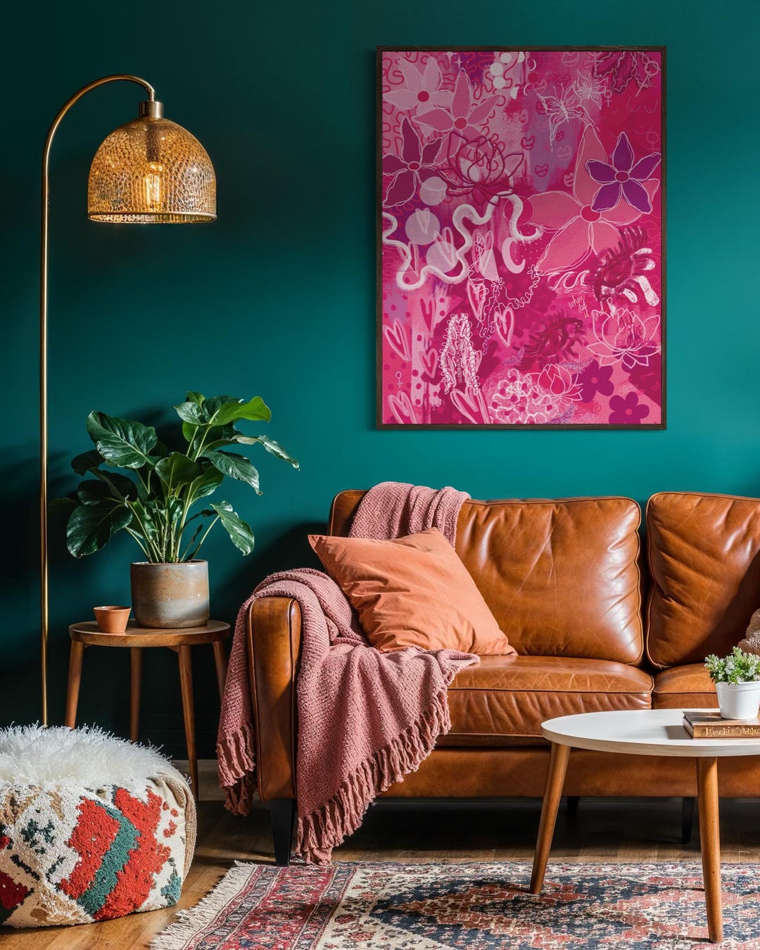 Pink Wall Art Print, Maximalist Floral Decor, Dopamine Decor, Colorful ...