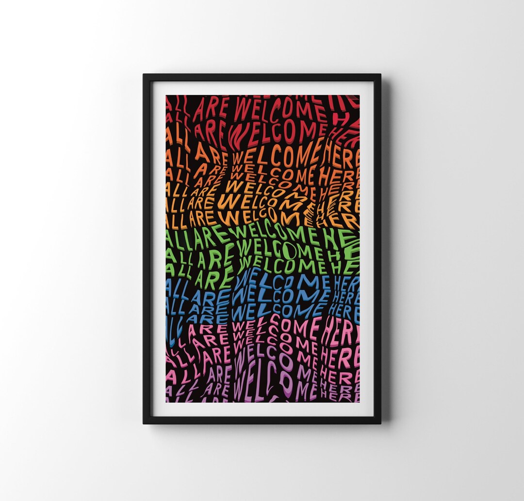 Rainbow Pride All Are Welcome Here Print, Safe Space Poster (digital ...