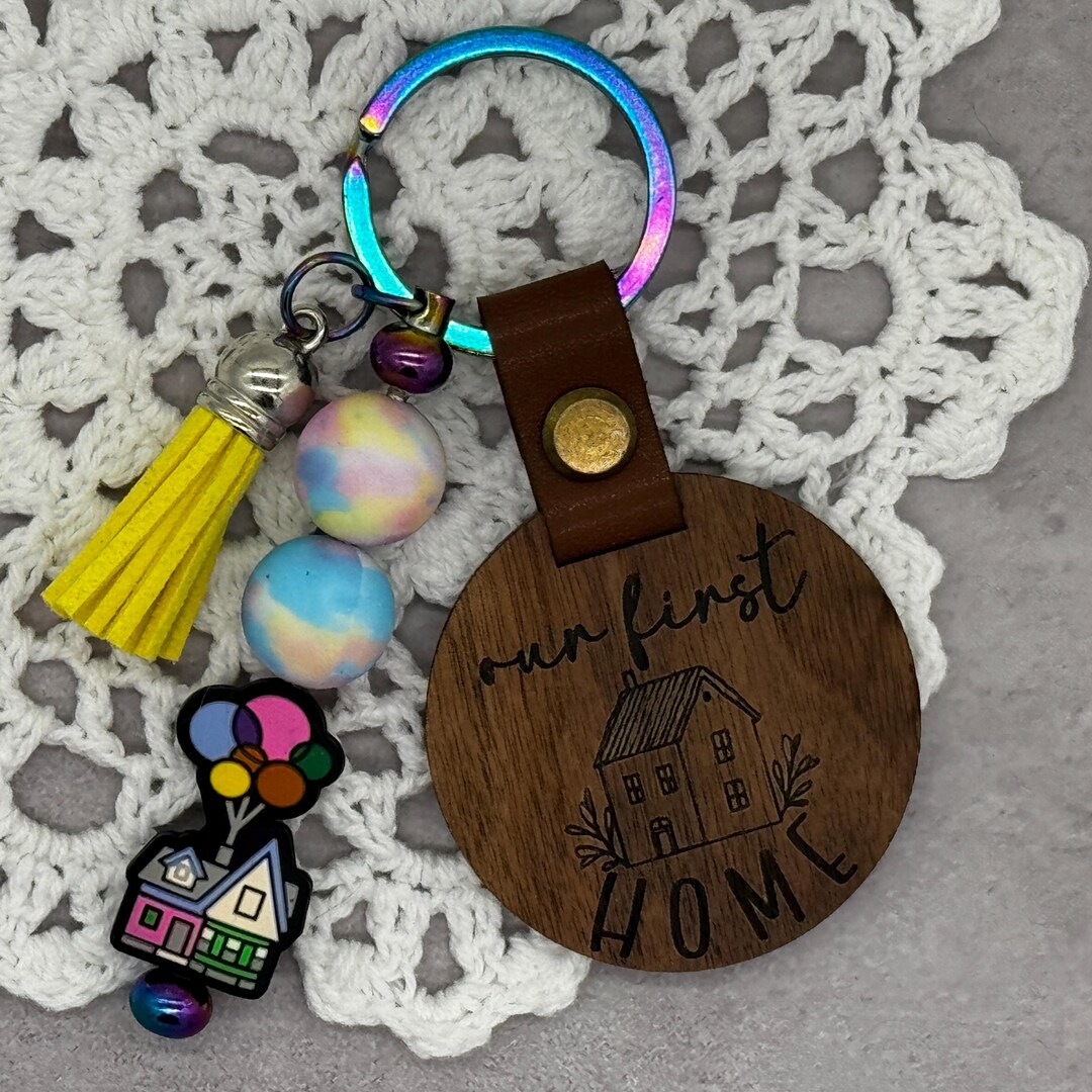 Our First Home Custom Wooden Keychain Round - Etsy