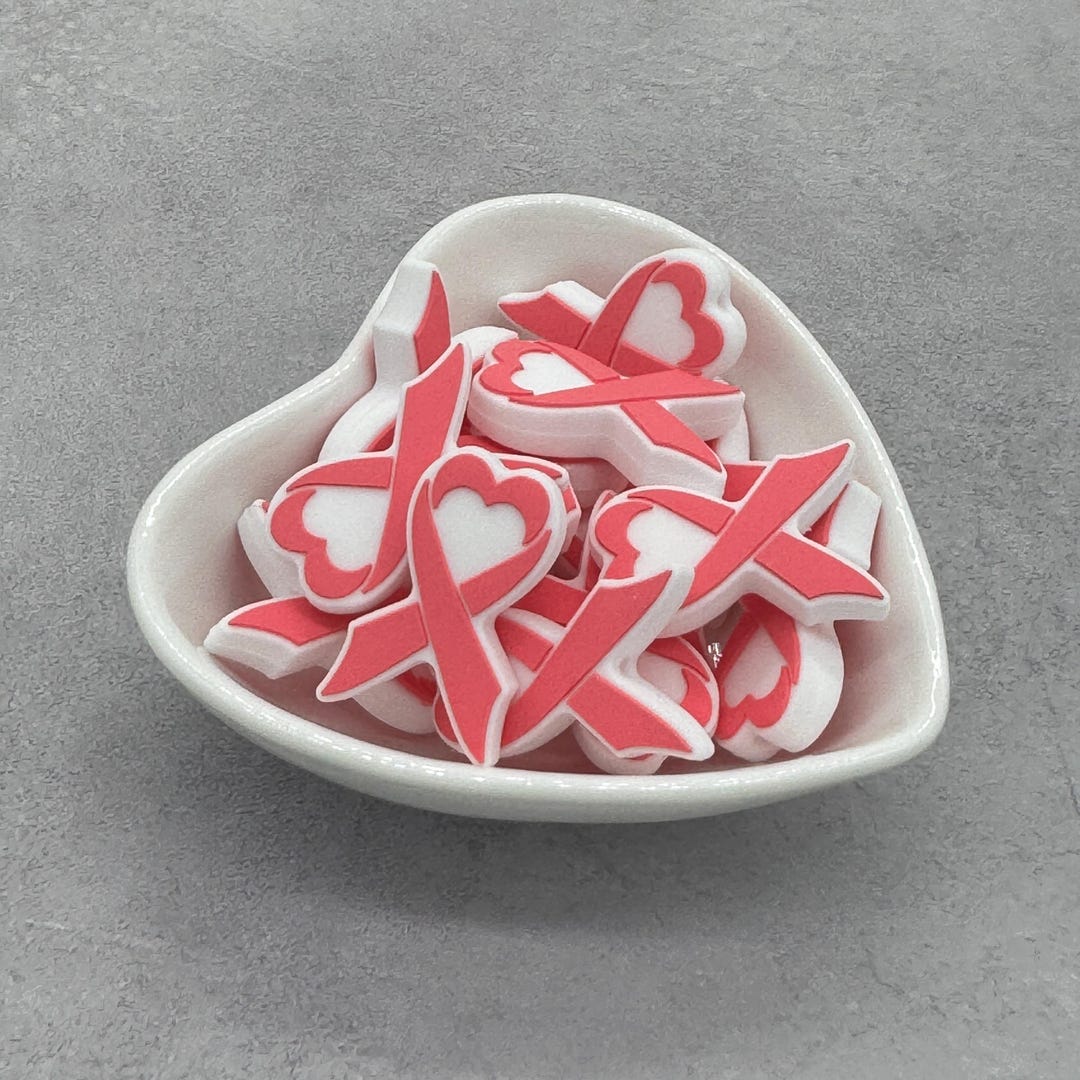 Breast Cancer Ribbon Heart Silicone Focal Bead - Etsy