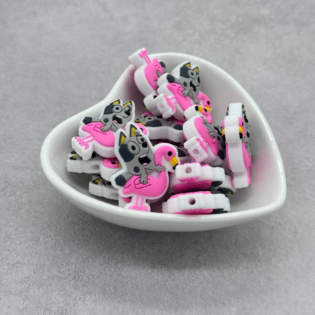 Flamingo Riding Silly Gray Dog Silicone Focal Bead - Etsy