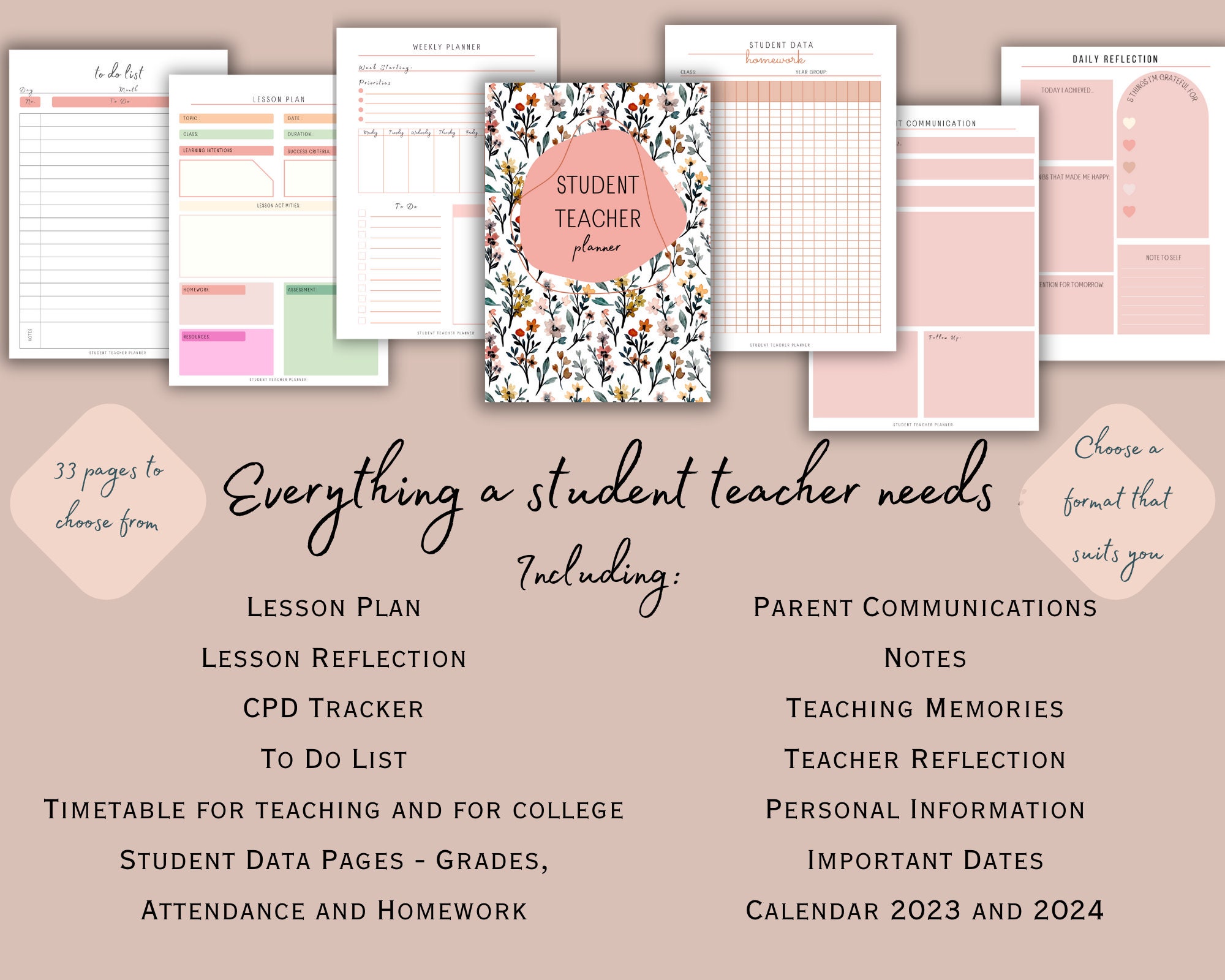 Student Teacher Planner (undated) - Etsy