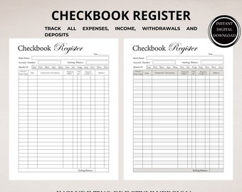 Printable Checkbook Register Template, Finance Log, Expense Tracker ...