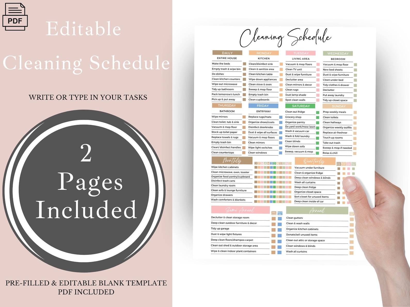 Editable Cleaning Checklist, Printable Cleaning List, Cleaning Schedule ...
