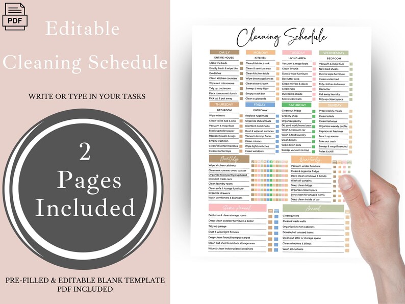 Editable Cleaning Checklist, Printable Cleaning List, Cleaning Schedule ...