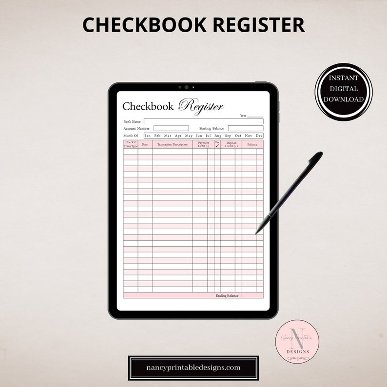 Printable Checkbook Register Template, Finance Log, Expense Tracker ...