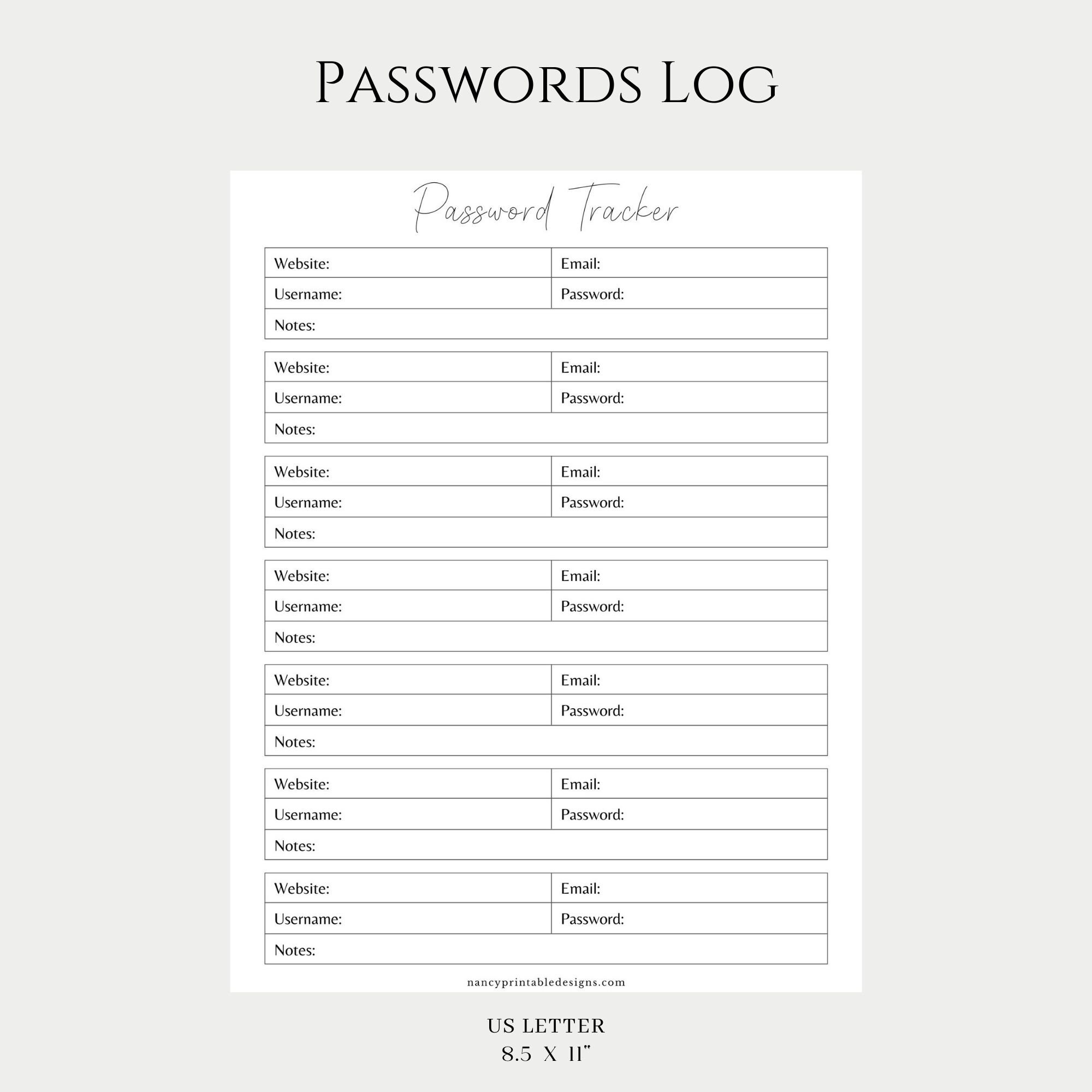 Password Tracker, Password Log, Color Printable Letter Size Password ...