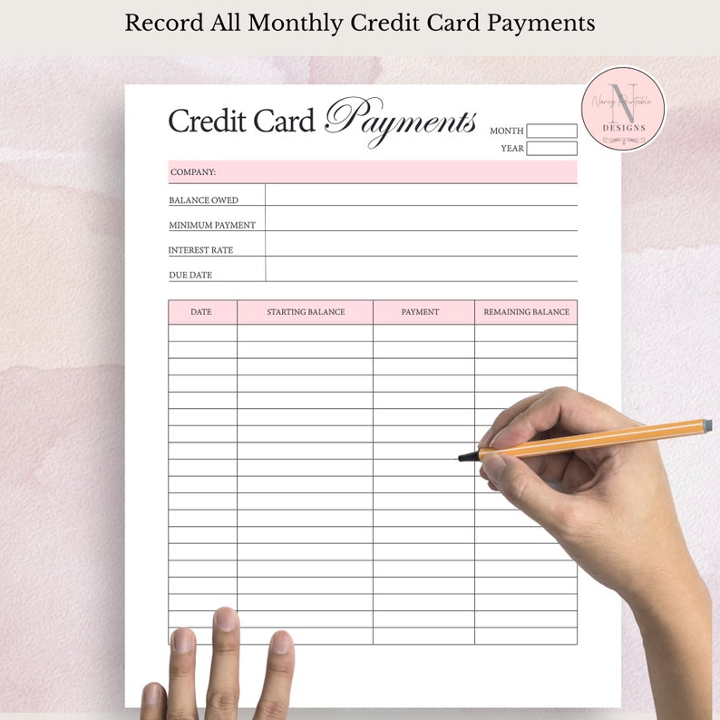 Credit Card Payment Tracker, Printable Payment Payoff Expense Planner ...