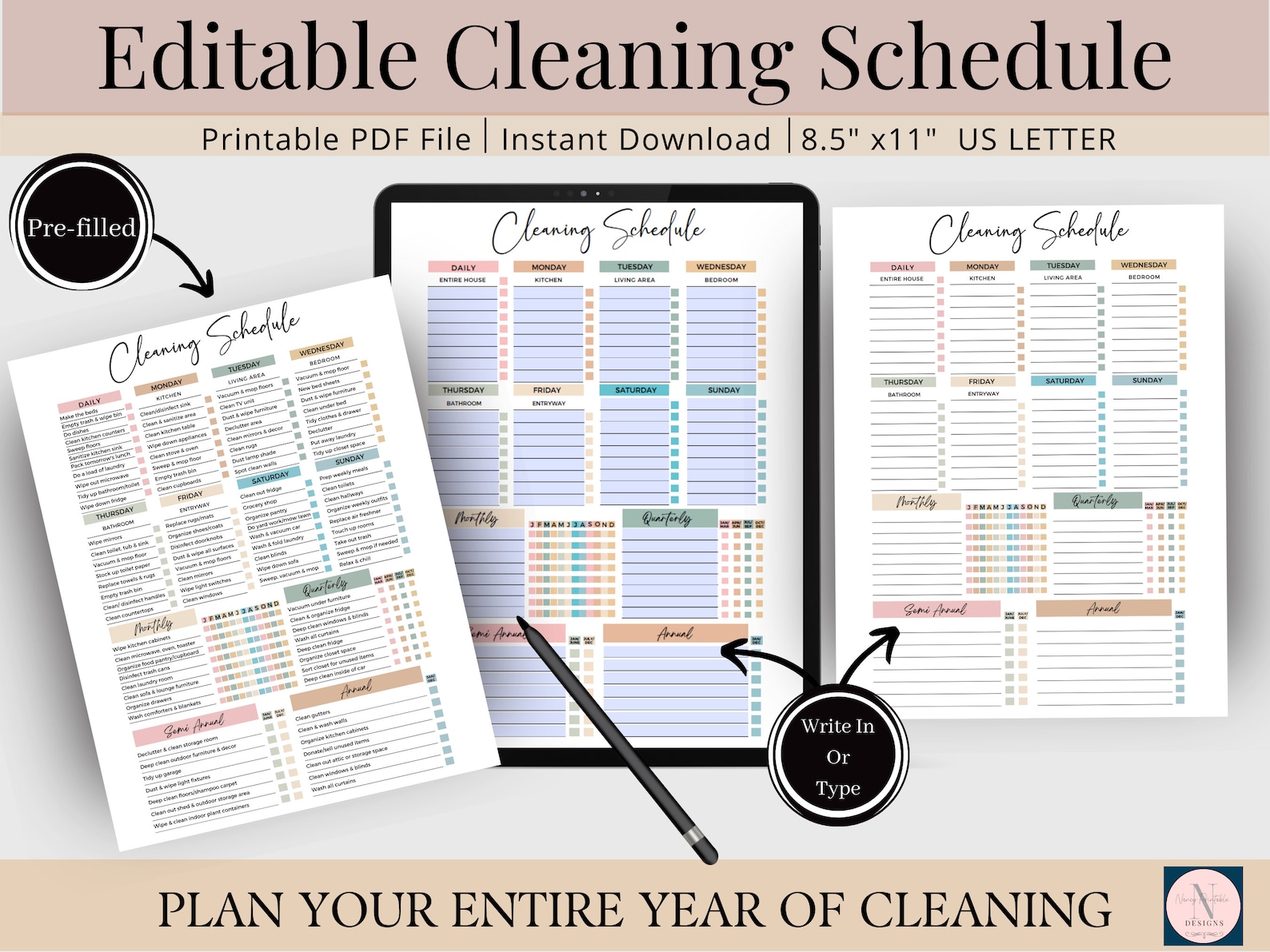 Editable Cleaning Checklist, Printable Cleaning List, Cleaning Schedule ...