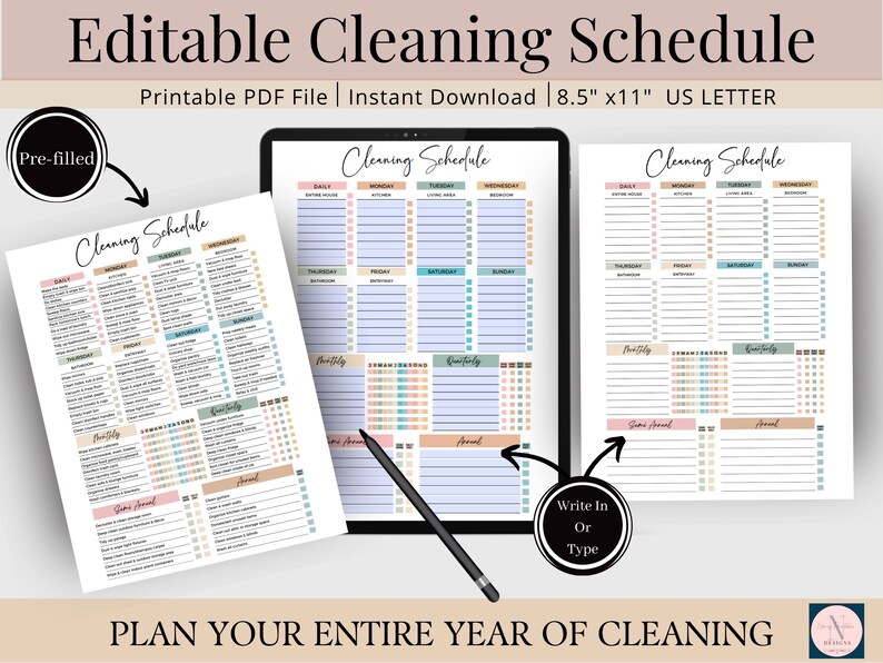 Editable Cleaning Checklist, Printable Cleaning List, Cleaning Schedule ...