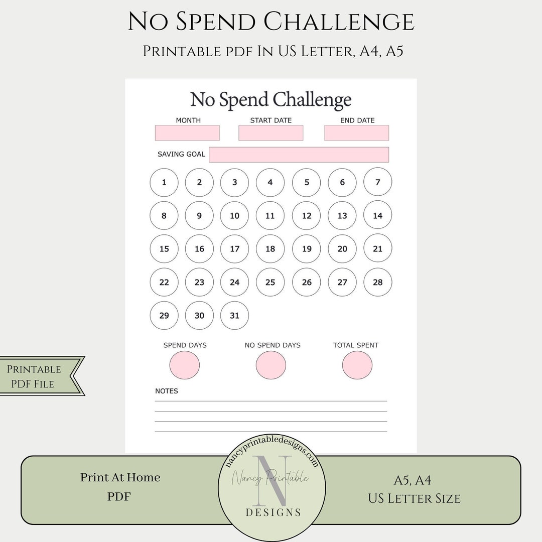 No Spend Challenge, Printable No Spend Tracker, No Spend Month, No ...