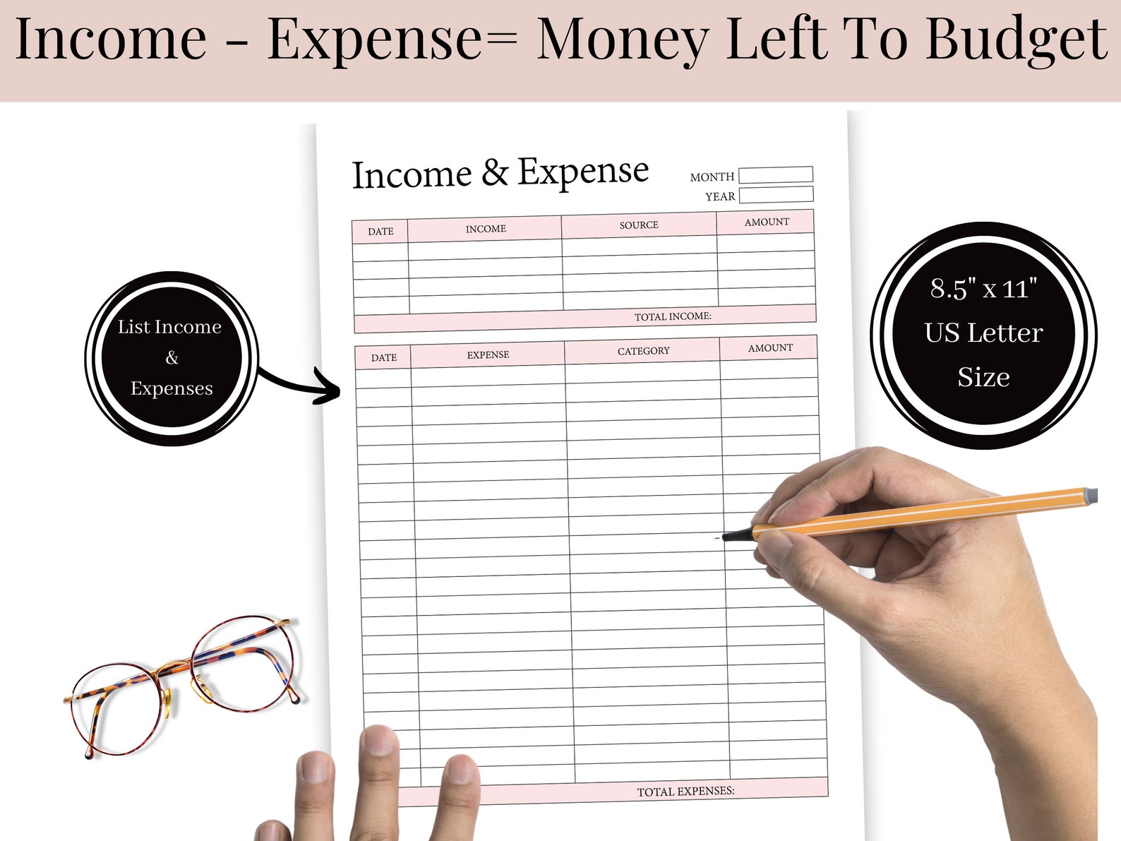 Income Tracker, Expense Tracker, Monthly Income Statement, Spending Log ...