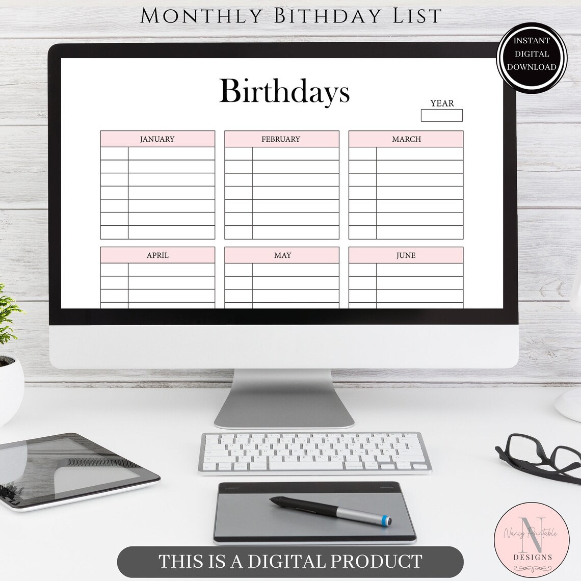 Birthday Tracker, Printable Monthly Birthday List Planner, Monthly ...