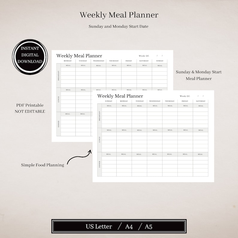 Printable Weekly Meal Planner Menu Board, Digital Kitchen Grocery Meal ...