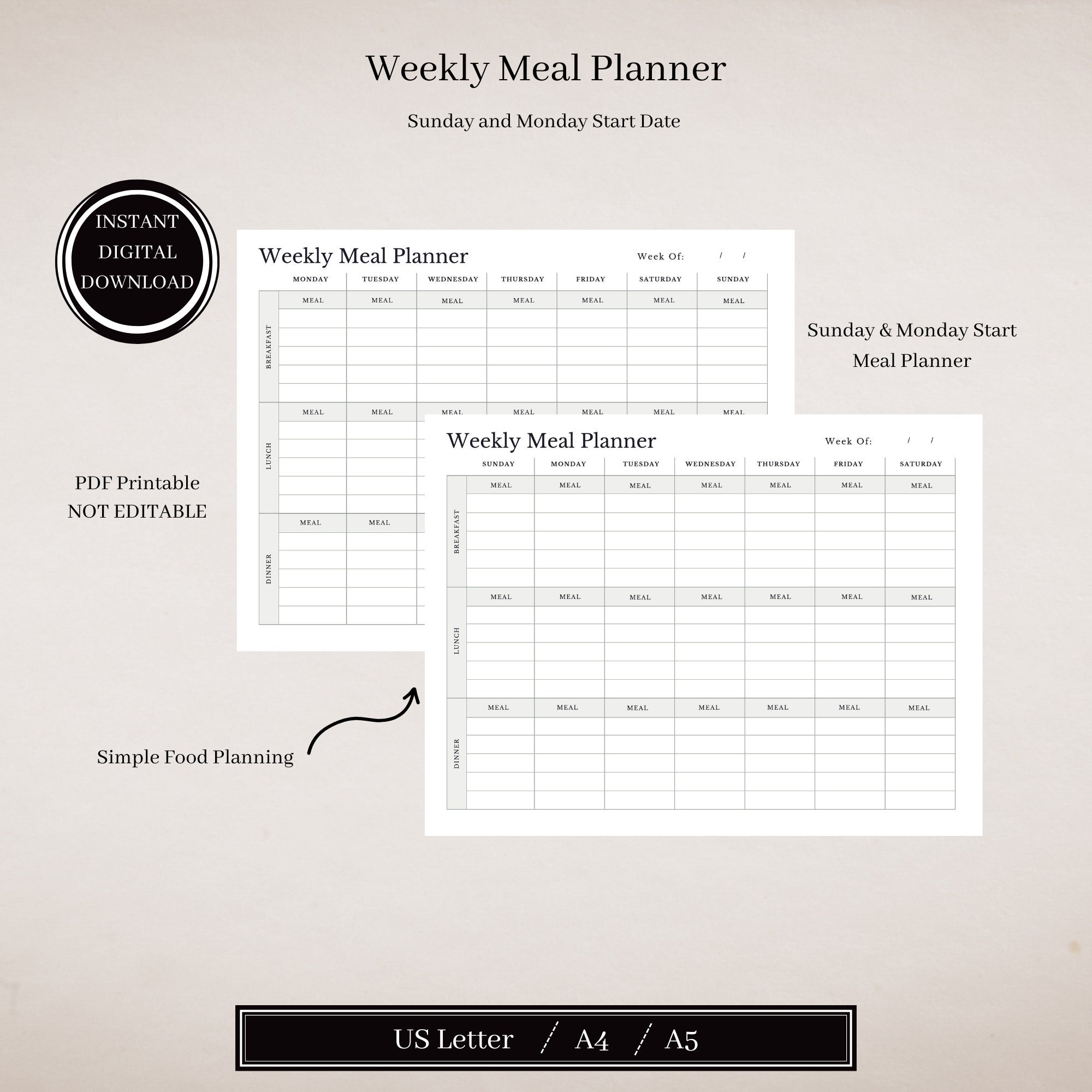 Printable Weekly Meal Planner Menu Board, Digital Kitchen Grocery Meal ...