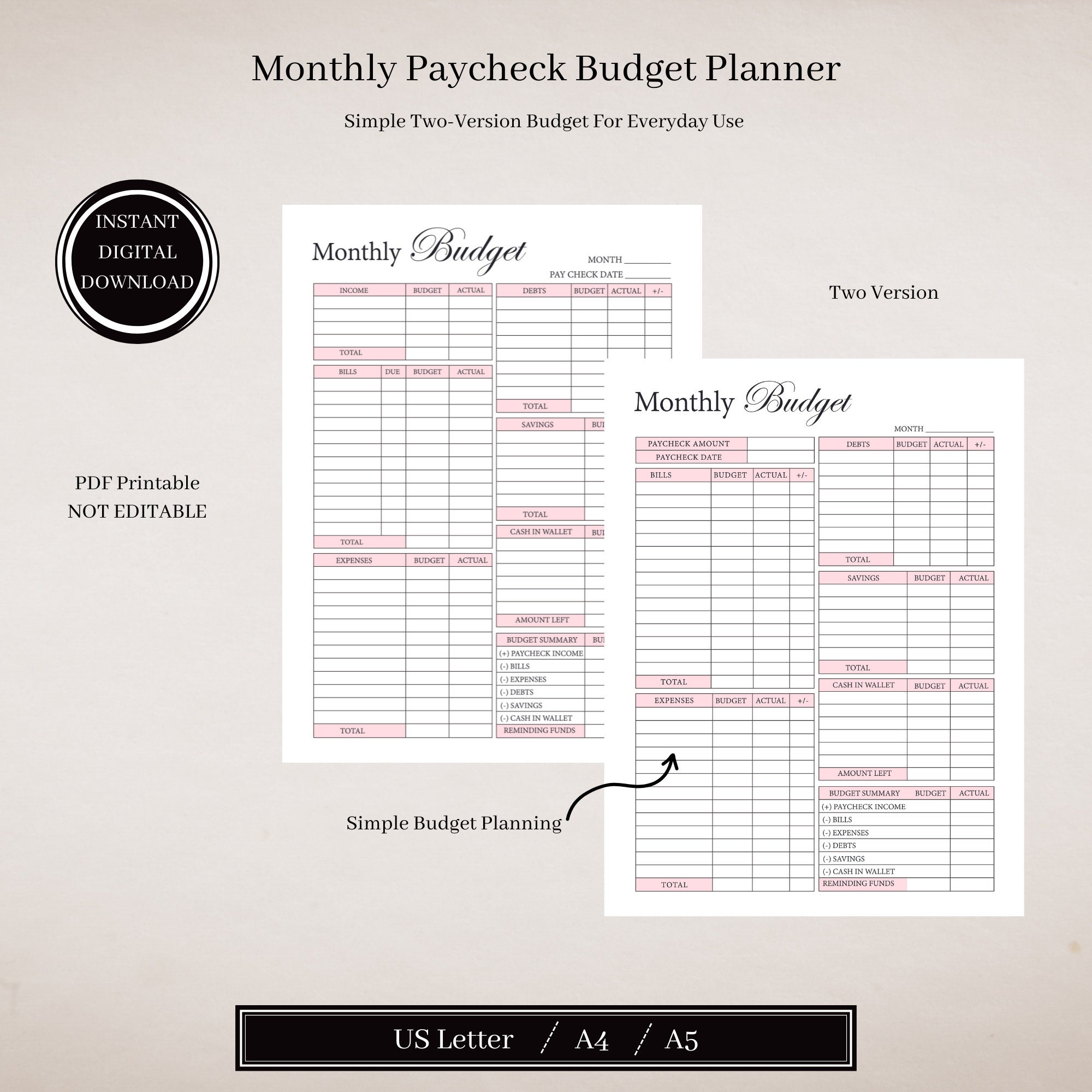 Monthly Budget by Paycheck Pdf, Printable Budget Tracker, Monthly Bill ...