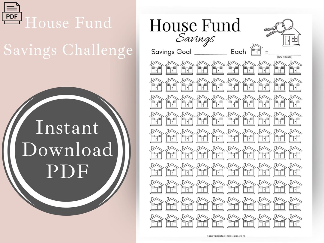 House Fund Savings Challenge With Shade, House Savings Tracker, Money ...