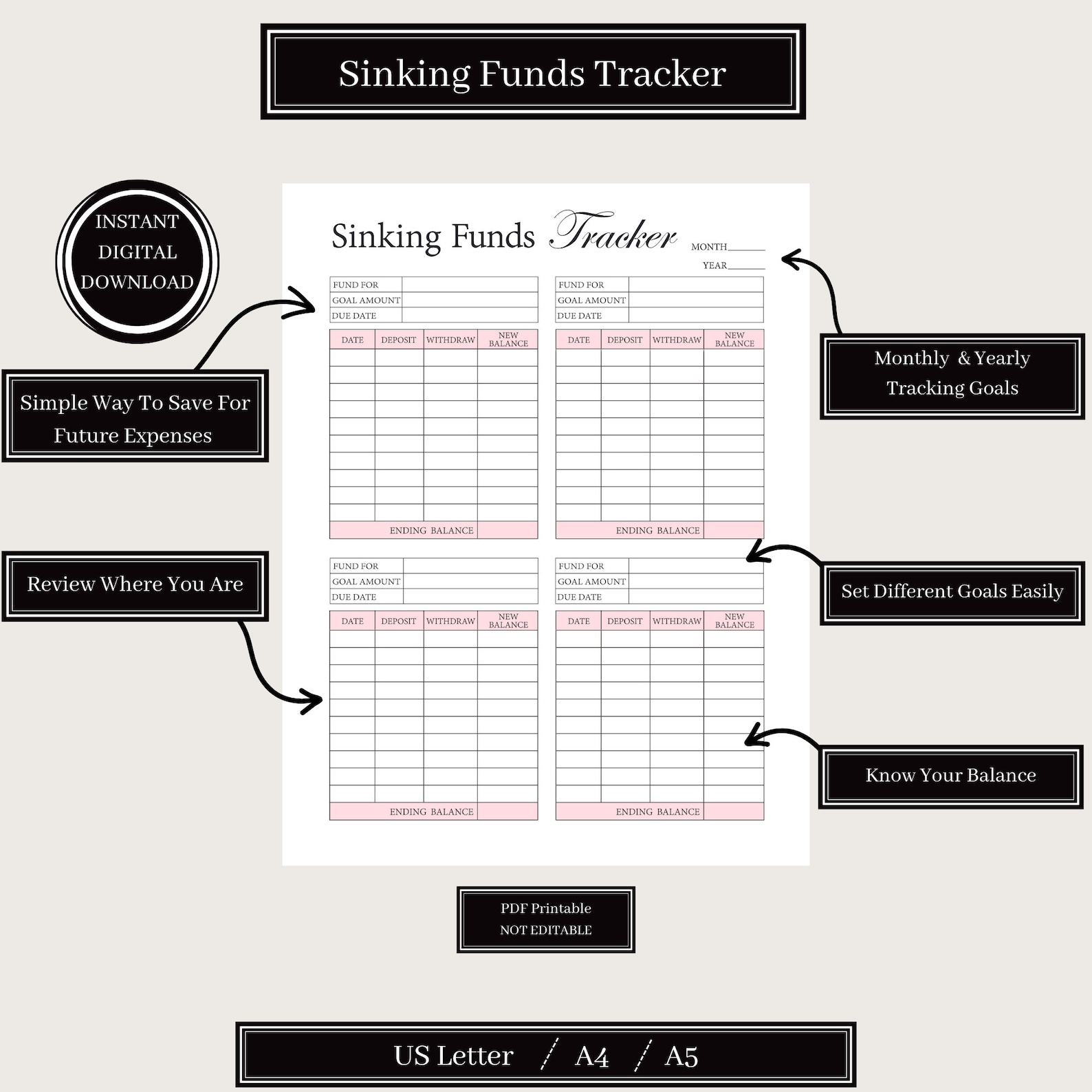 Sinking Funds Tracker, Printable Financial Savings Tracker, Budget ...