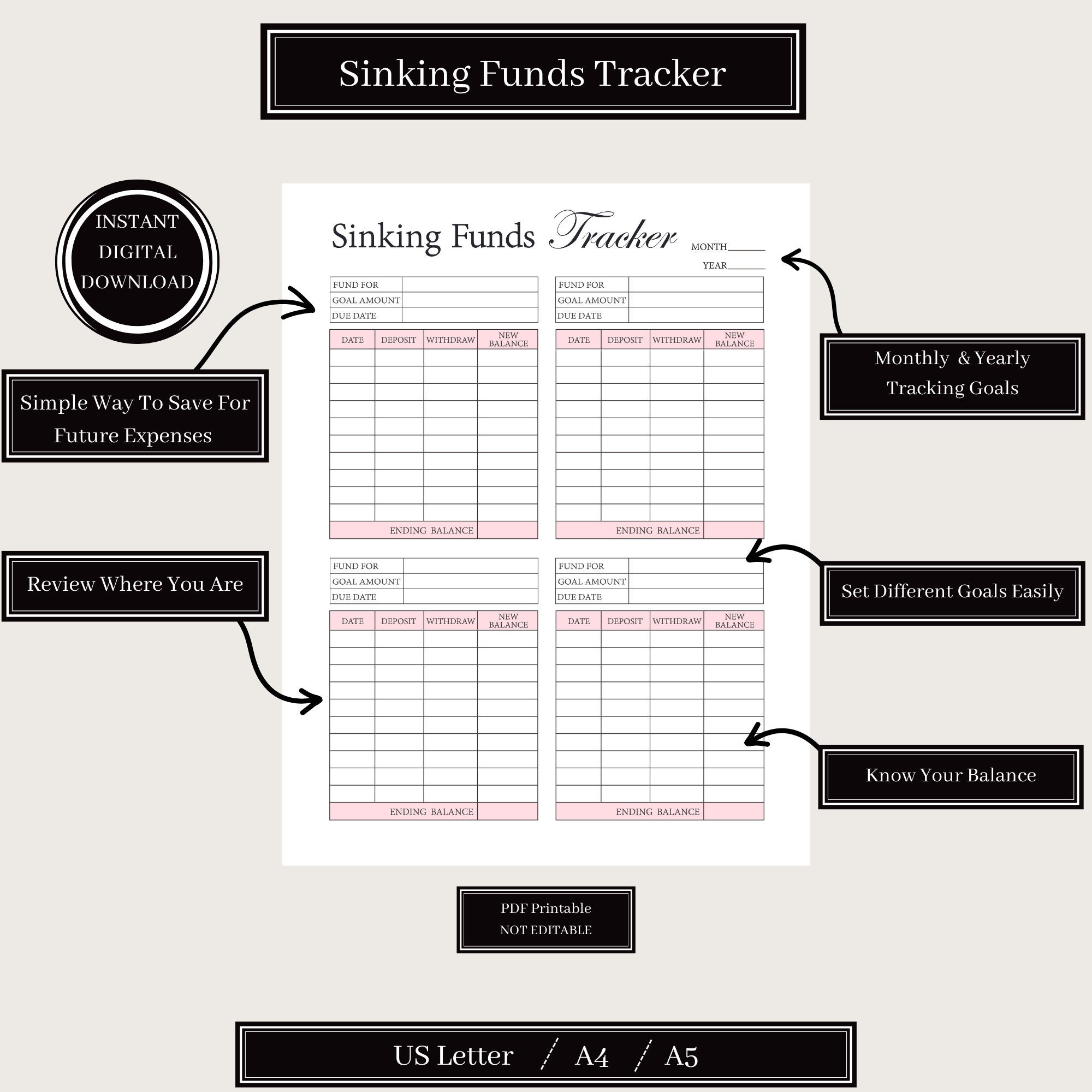 Sinking Funds Tracker, Printable Financial Savings Tracker, Budget ...