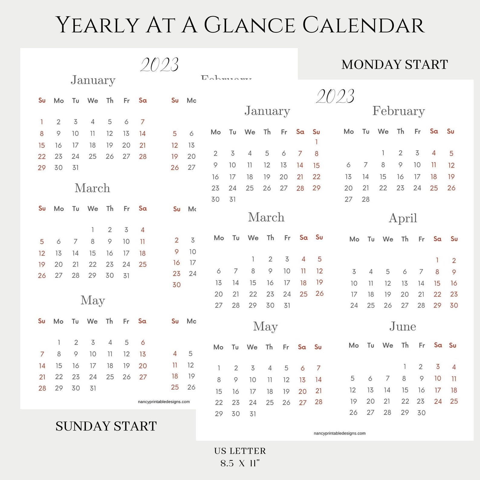 2023 Year Calendar Undated Planner, 12 Month Calendar, Year at a Glance ...