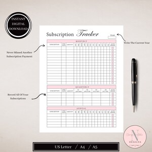 Monthly Subscription Tracker, Printable Budget Tracker, Spending ...
