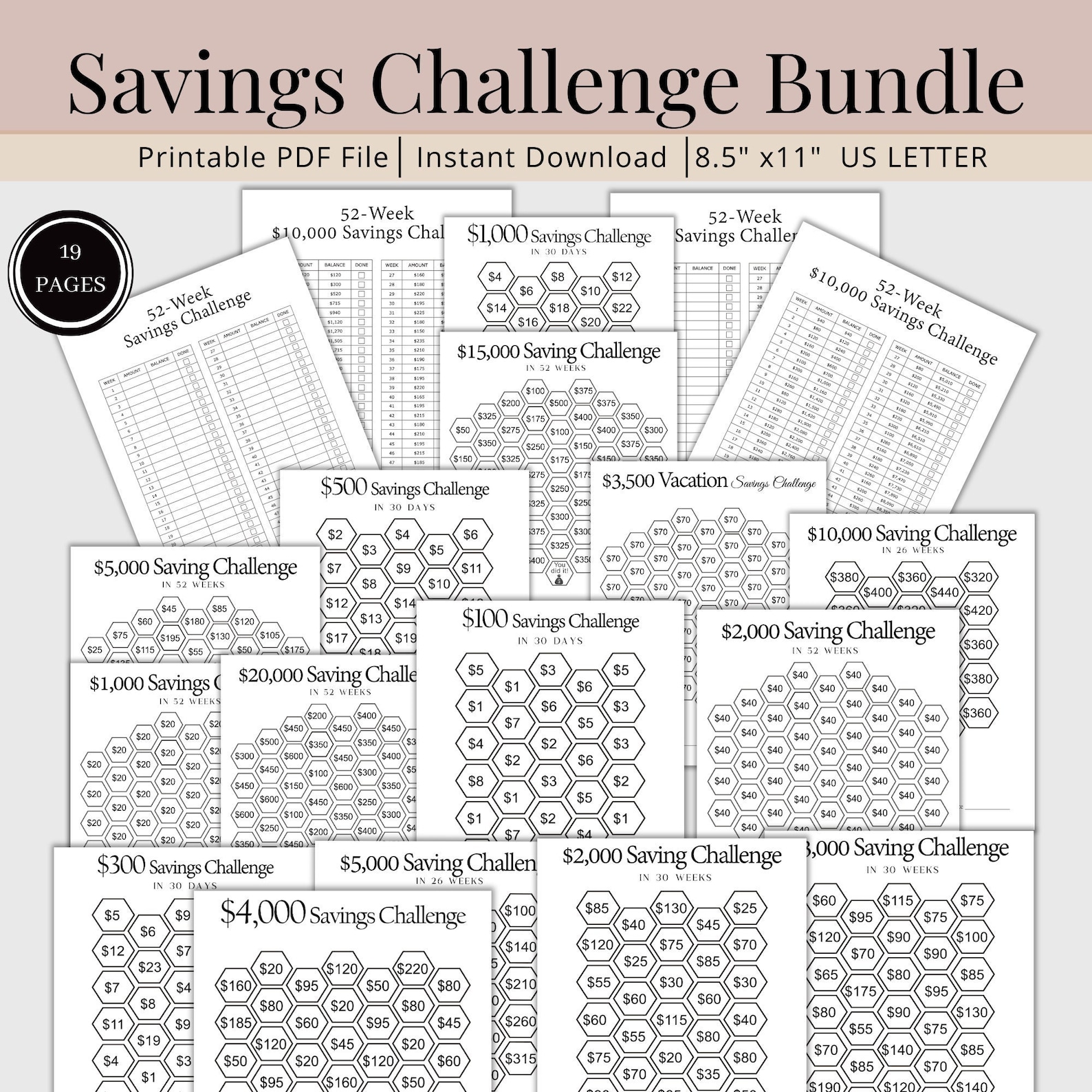 Saving Challenge Printable, Money Saving Binder, 52 Week Challenge ...