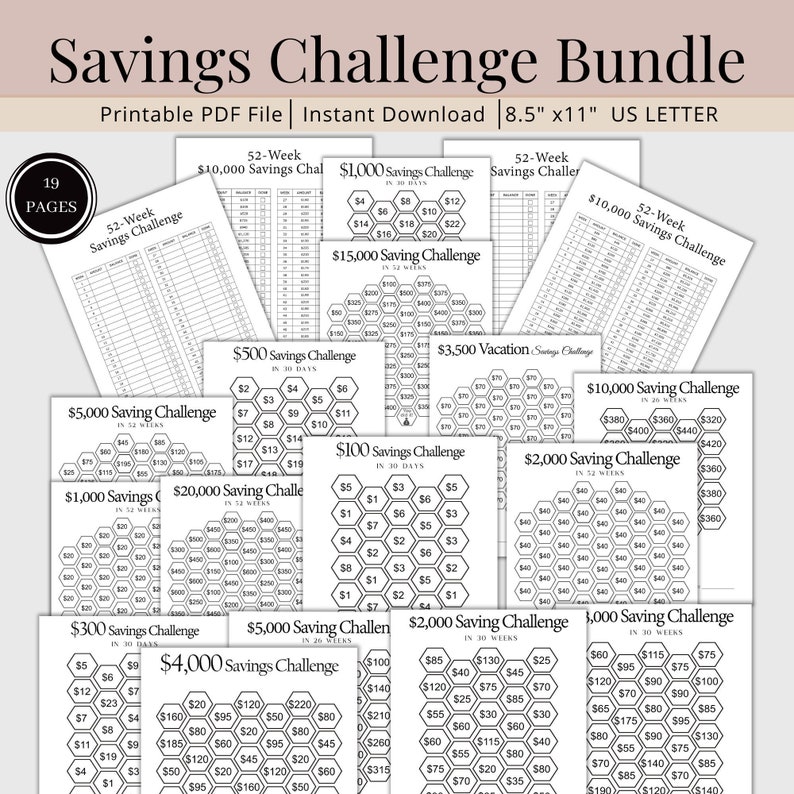 Saving Challenge Printable, Money Saving Binder, 52 Week Challenge ...