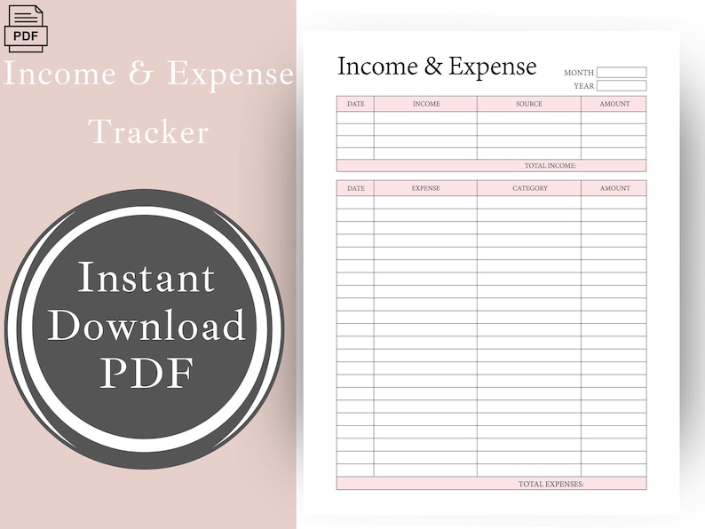 Income Tracker, Expense Tracker, Monthly Income Statement, Spending Log ...