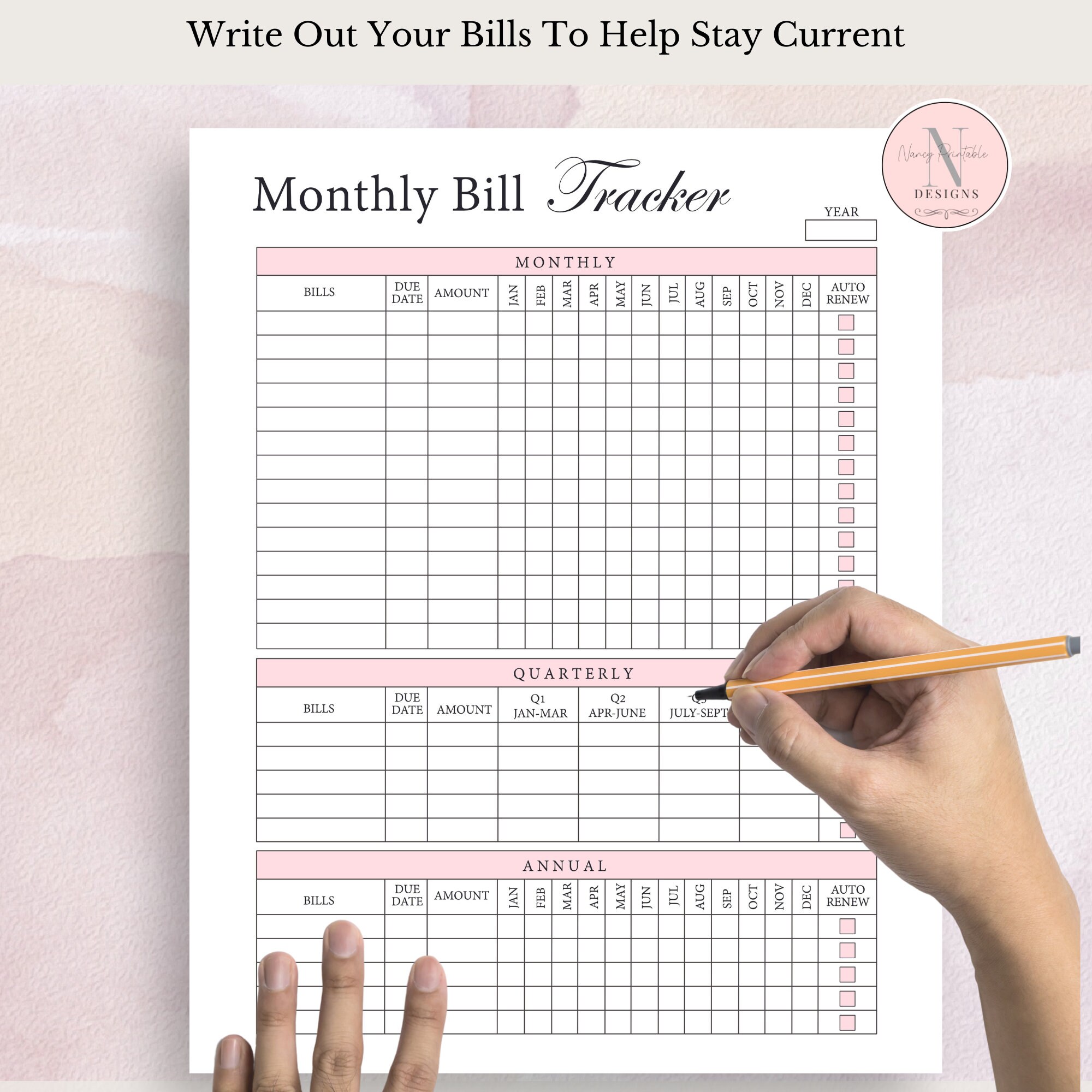 Monthly Bill Tracker, Printable Template, Finance Budget Payment ...