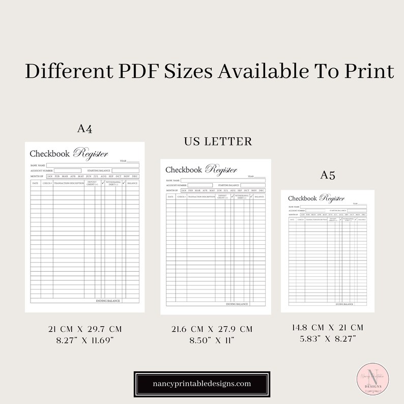 Printable Checkbook Register Template Checkbook Log Expense - Etsy