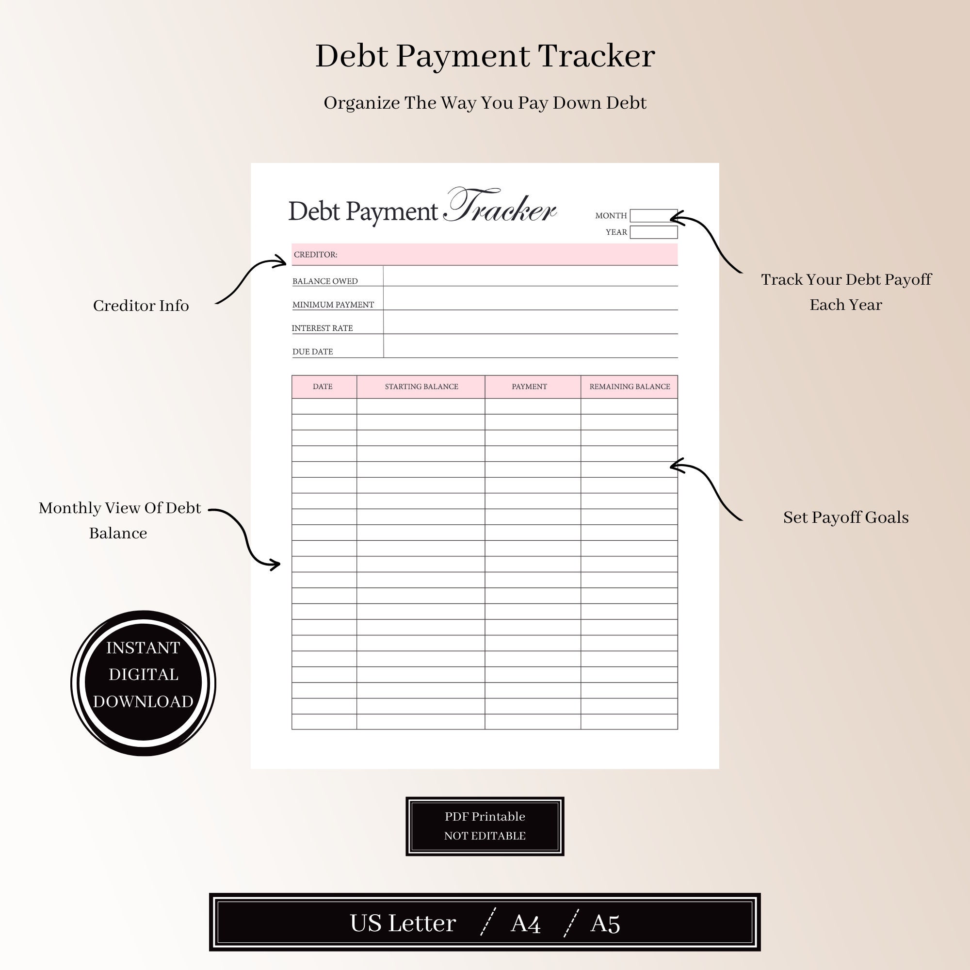 Digital Debt Payment Tracker, Printable Debt Tracker, Debt Payoff ...