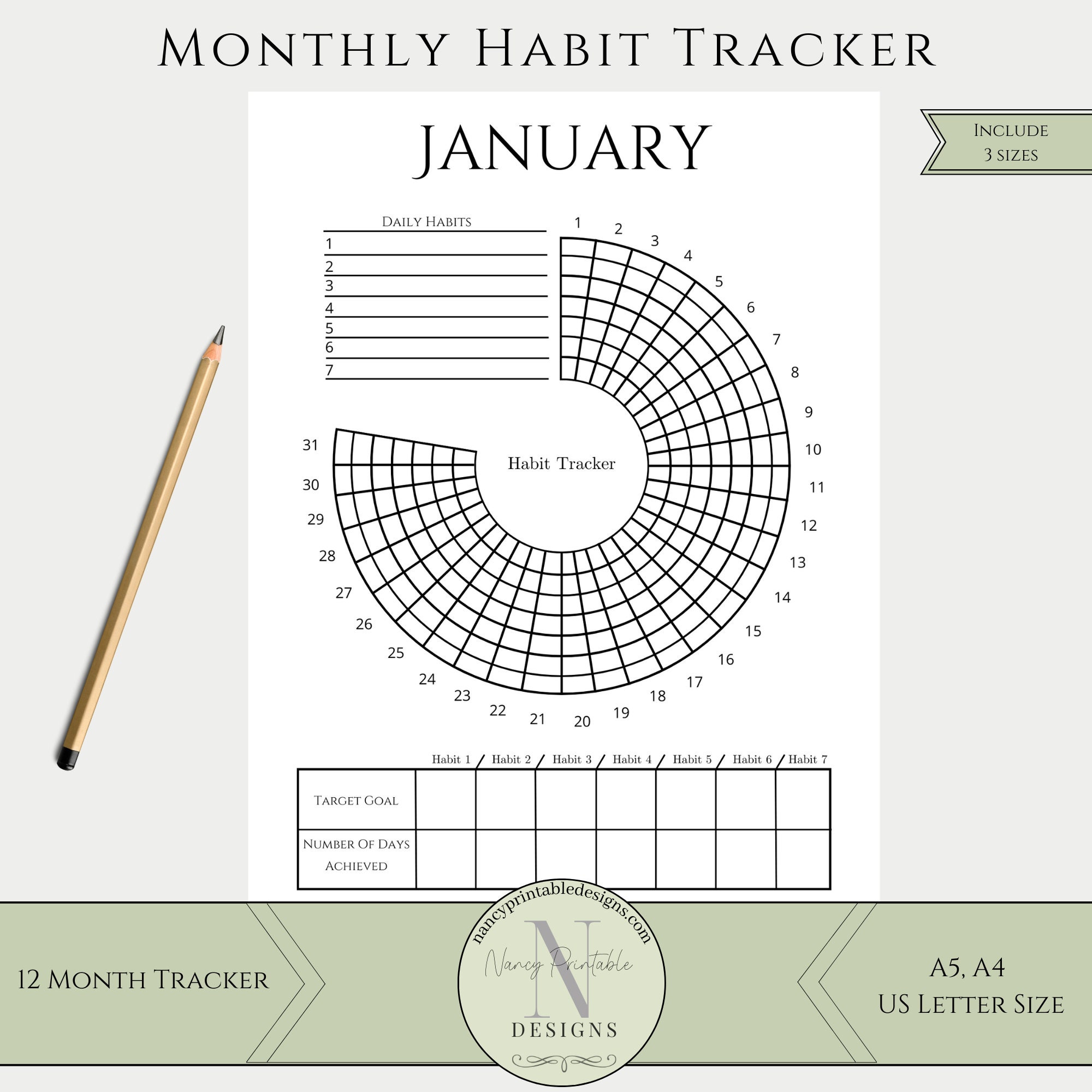 Monthly Habit Tracker Printable, Challenge Tracker, Monthly Goal ...