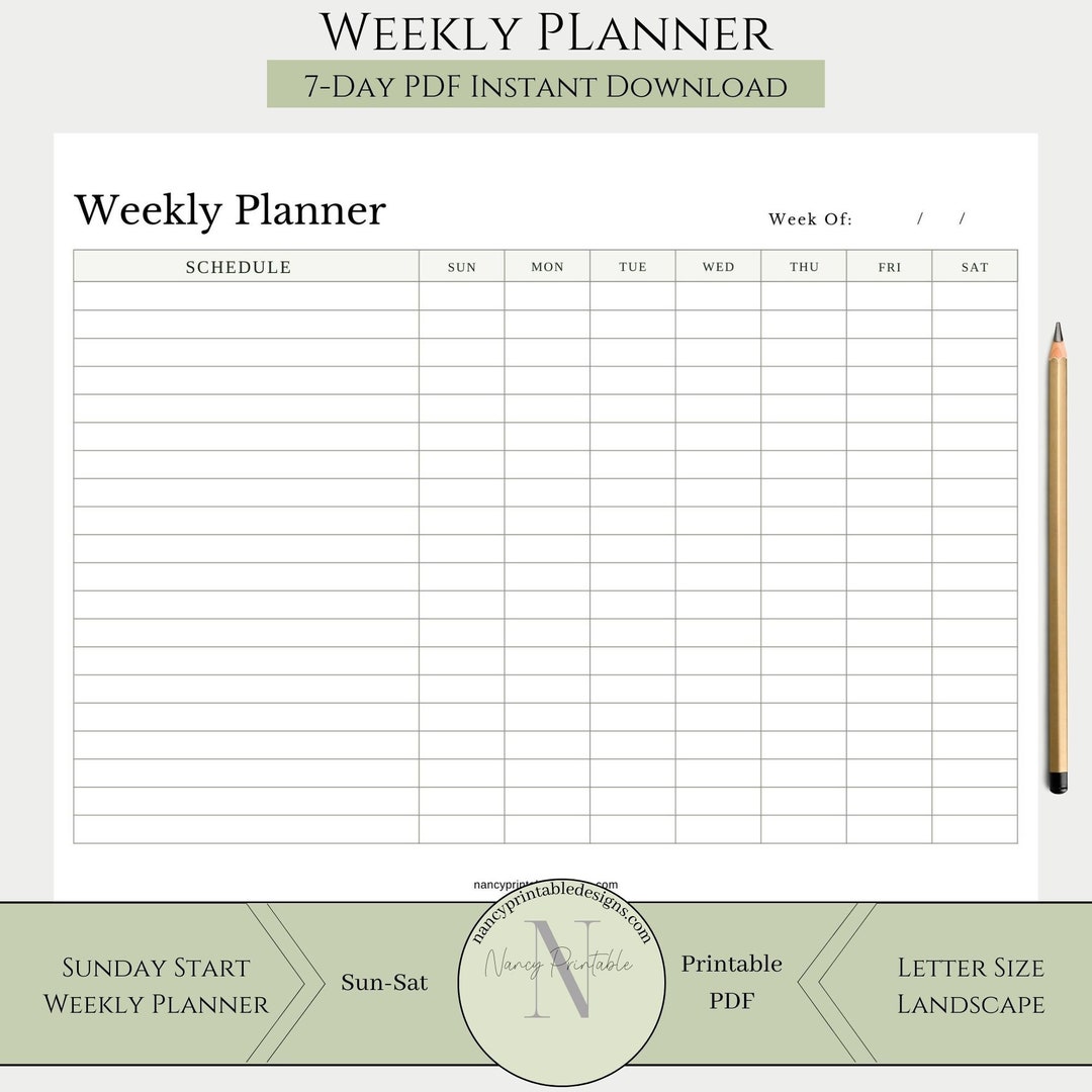 Weekly Planner, Digital Weekly Schedule, Week at a Glance Planner ...