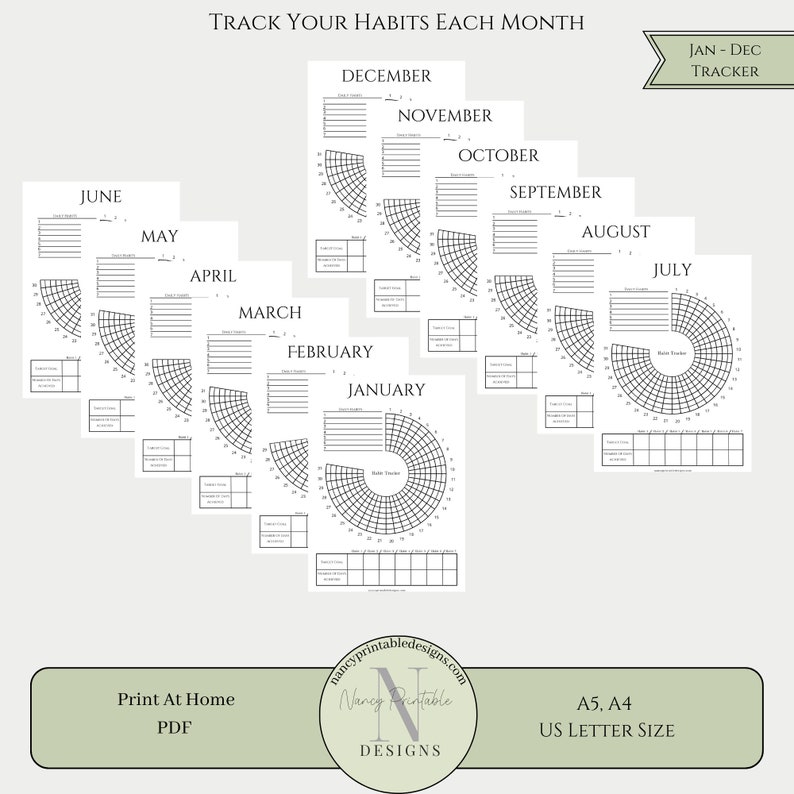 Monthly Habit Tracker Printable, Challenge Tracker, Monthly Goal ...