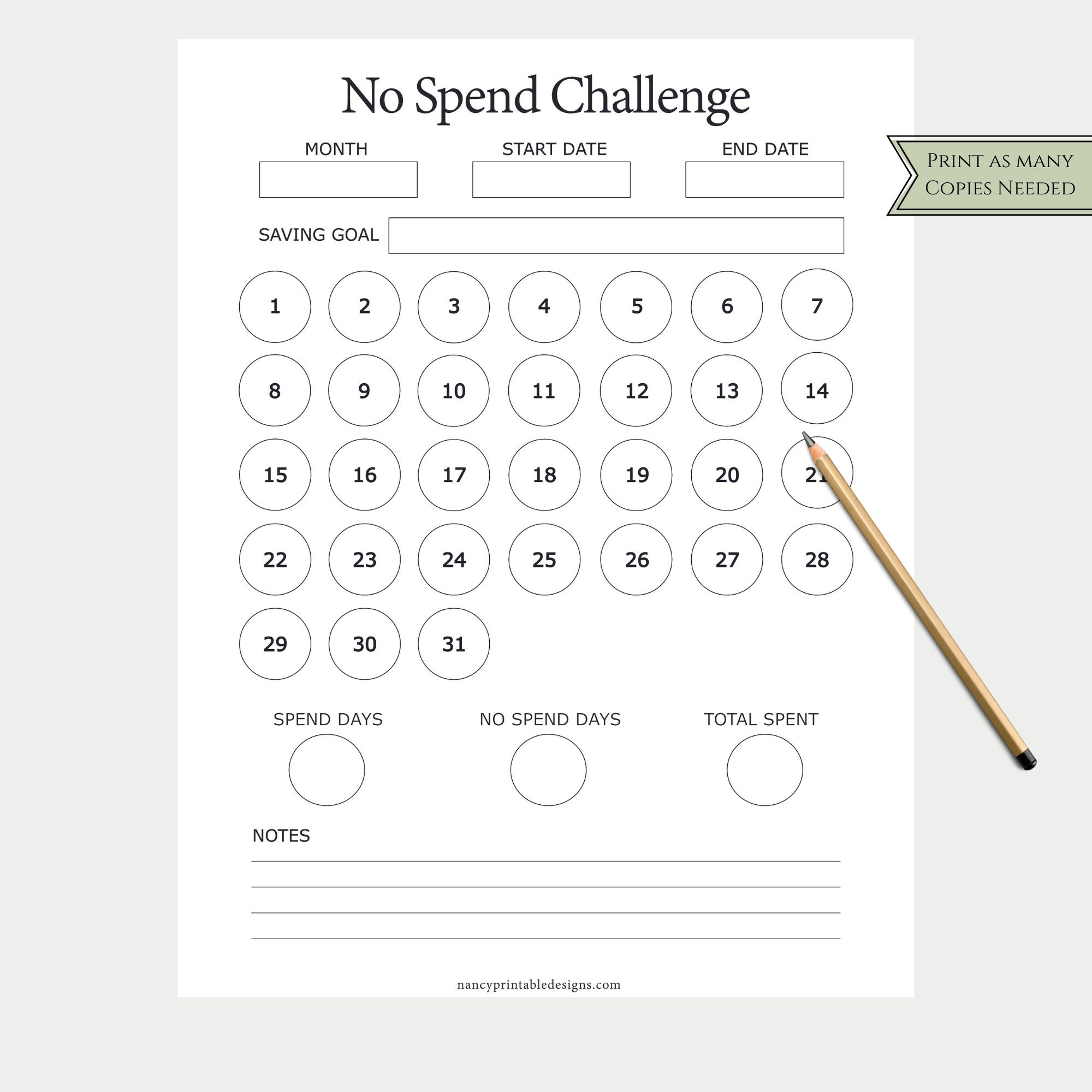 No Spend Challenge, No Spend Tracker, Digital Savings Goal Planner, No ...